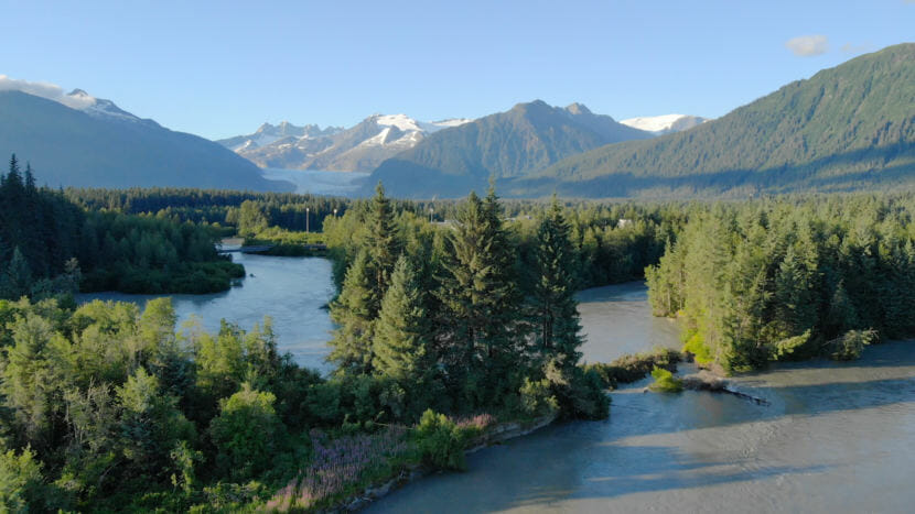Flooding changes the course of the Mendenhall River near Brotherhood Bridge