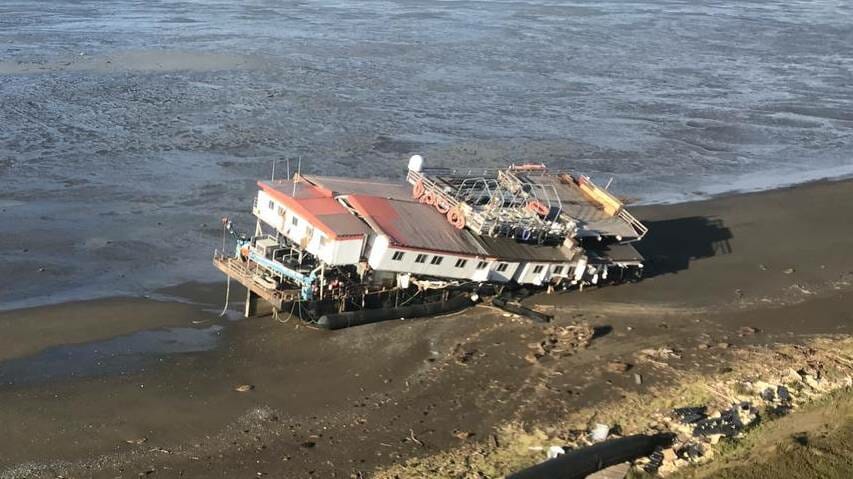 High winds beached a 150-foot seafood processing barge in Bristol Bay