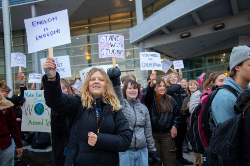 Hundreds of Mat-Su students stage walkout to protest school board decisions
