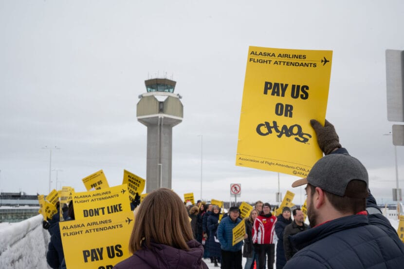Alaska Airlines flight attendants protest at Anchorage airport as ...