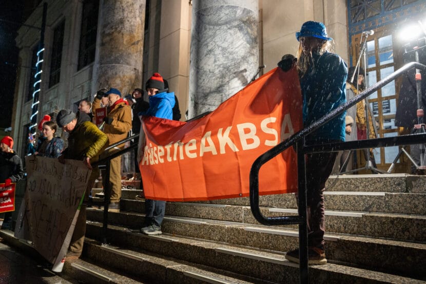 Protestors rally at the Alaska State Capitol for more school funding